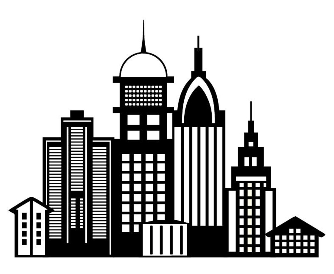 City Skyline Clipart Set: Superhero Buildings Silhouette (PNG, SVG, PDF ...
