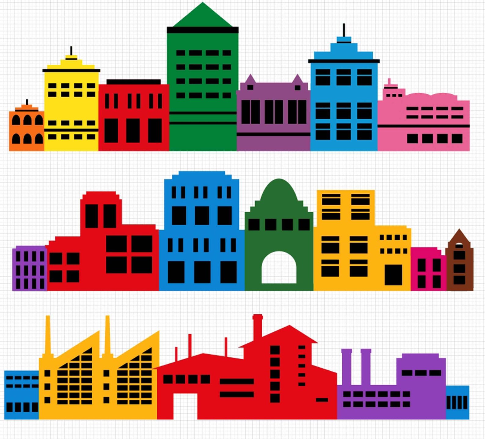 Superhero Buildings Block Clipart and Skyline City Buildings PNG City ...