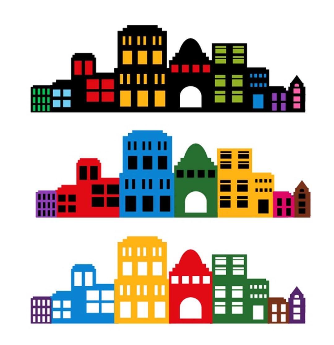 City Multicolor Buildings Silhouette of a City Buildings Clipart ...