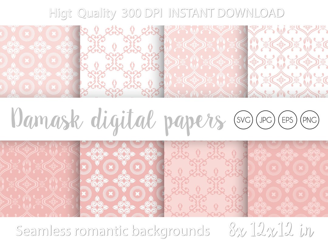 Damask Digital Papers Elegant, Pink, White, Blush Damask, Weddings ...