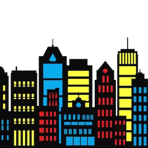 Superhero Buildings Block Clipart and Skyline City Buildings PNG City ...
