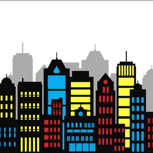 Superhero Cityscape Clipart: Skyline Buildings PNG SVG (digital ...