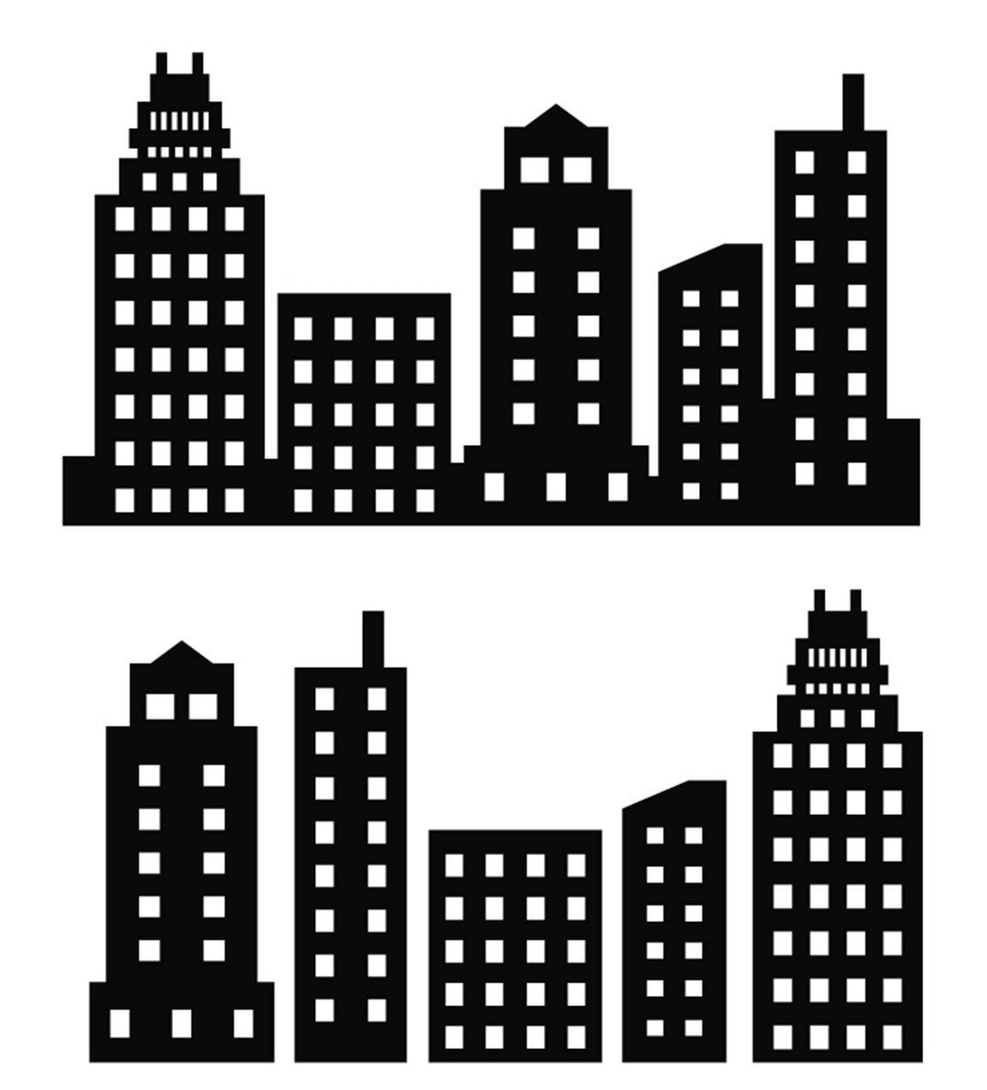 City Skyline Silhouette: Superhero Buildings, Skyscraper Graphics (PNG ...