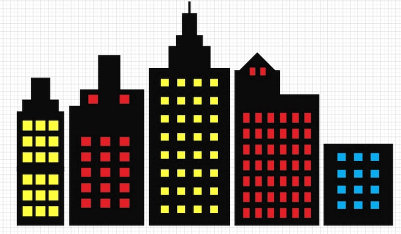 Superhero Cityscape Clipart: Skyline Buildings PNG, SVG (digital ...