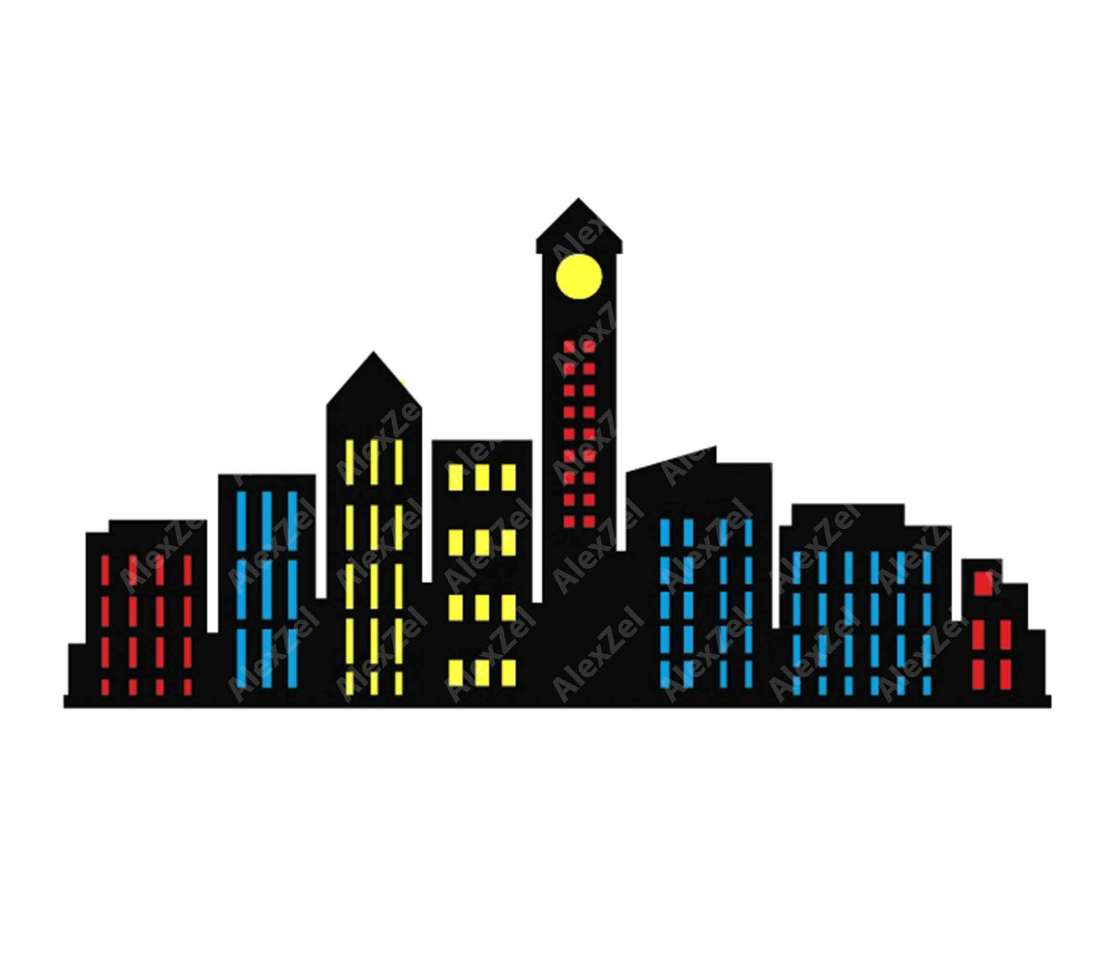 City Skyline Clipart, Superhero Buildings,block Clipart, Building 10*5 ...