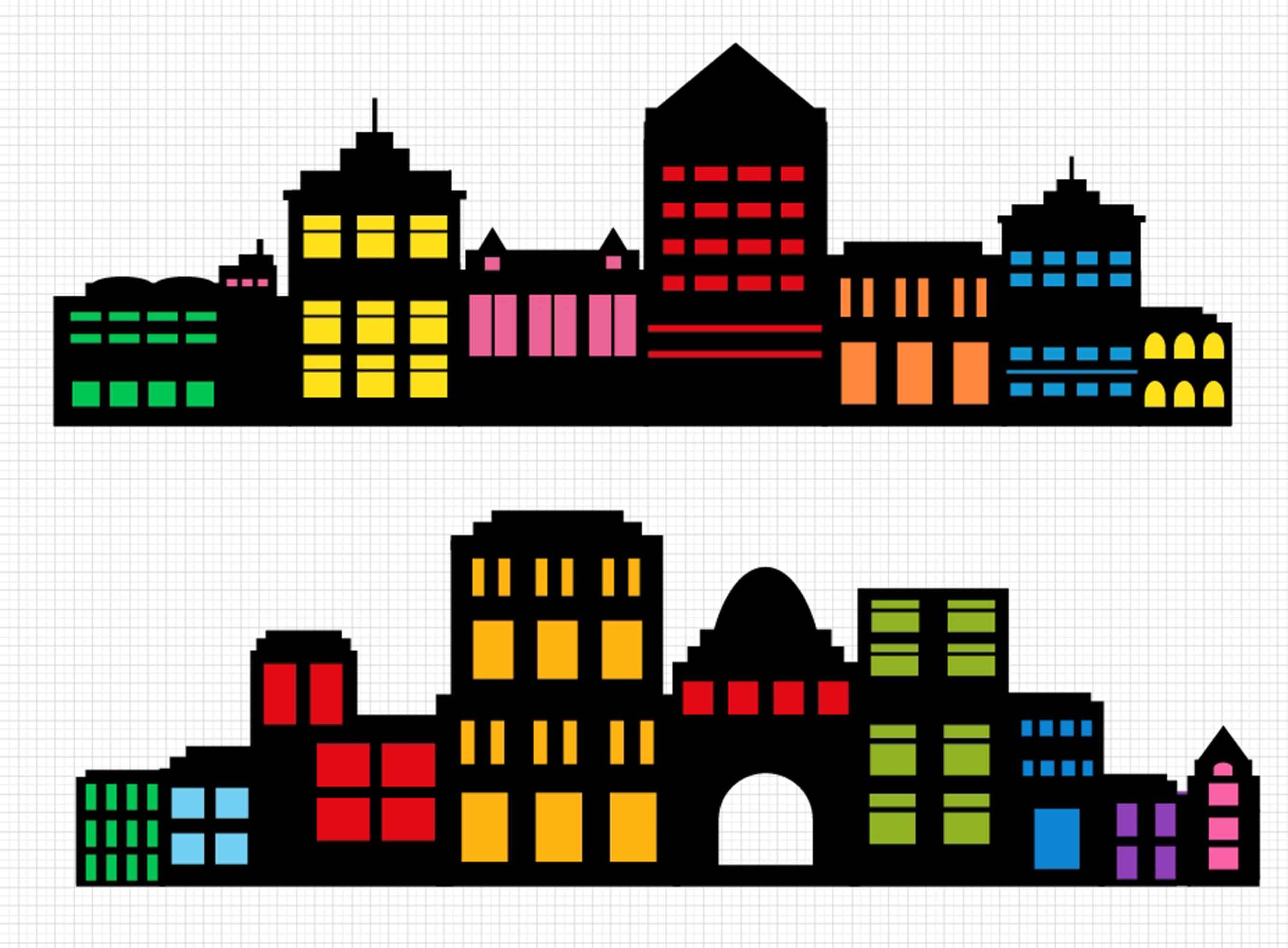 Superhero Buildings Block Clipart and Skyline City Buildings PNG City ...