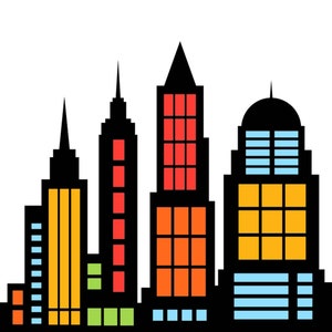Superhero Cityscape Clipart: Skyline Buildings SVG PNG (digital ...