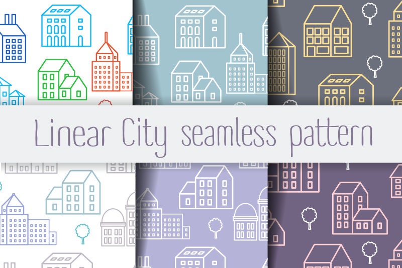Urban Cityscape Digital Paper, Seamless Building Pattern (SVG, PNG, JPG ...