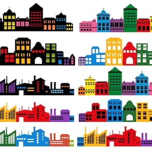 Superhero Buildings Block Clipart and Skyline City Buildings PNG City ...