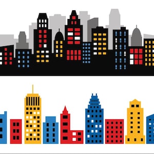 Superhero Cityscape Clipart: Skyline Buildings SVG, PNG, PDF (digital ...