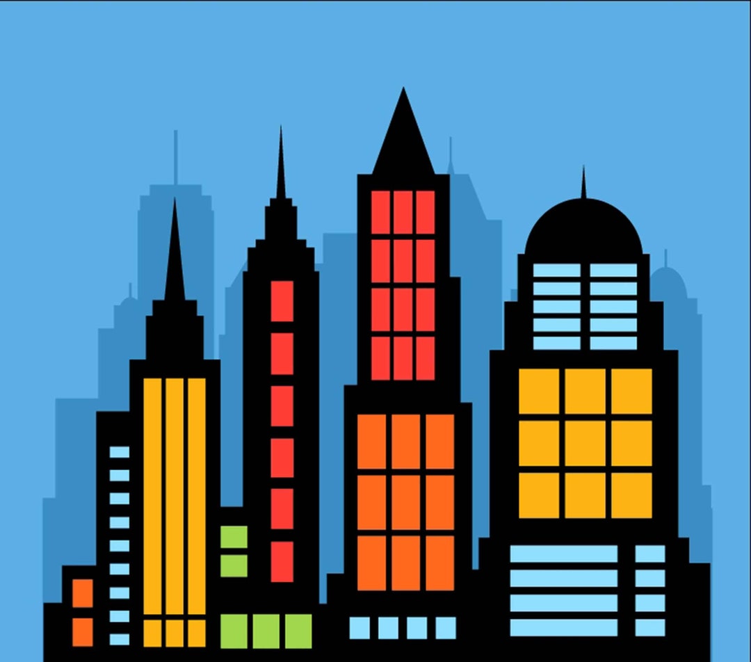 Superhero Cityscape Clipart: Skyline Buildings SVG PNG (digital ...