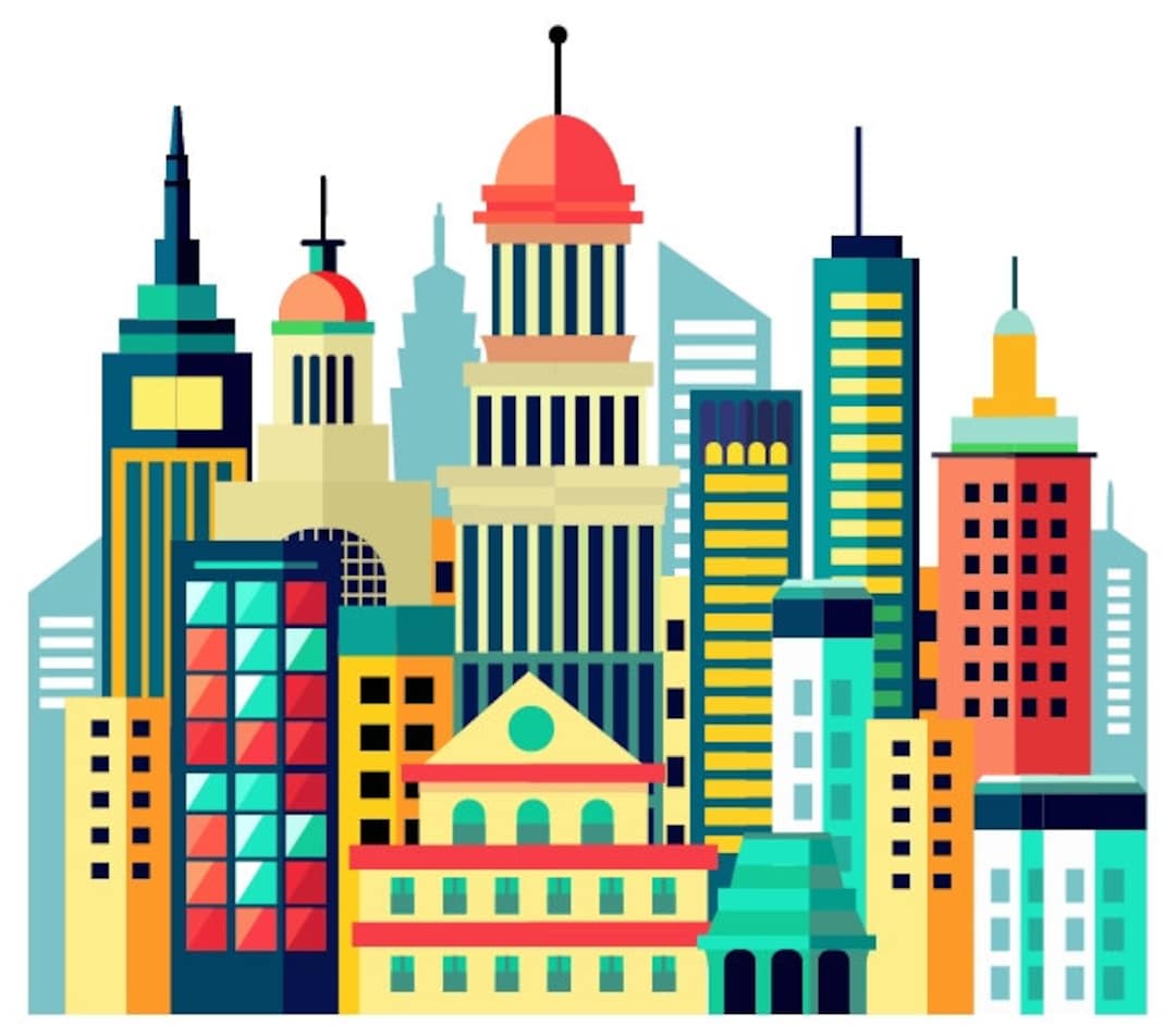 Superhero City Skyline Clipart: Block Buildings SVG, PNG (digital ...