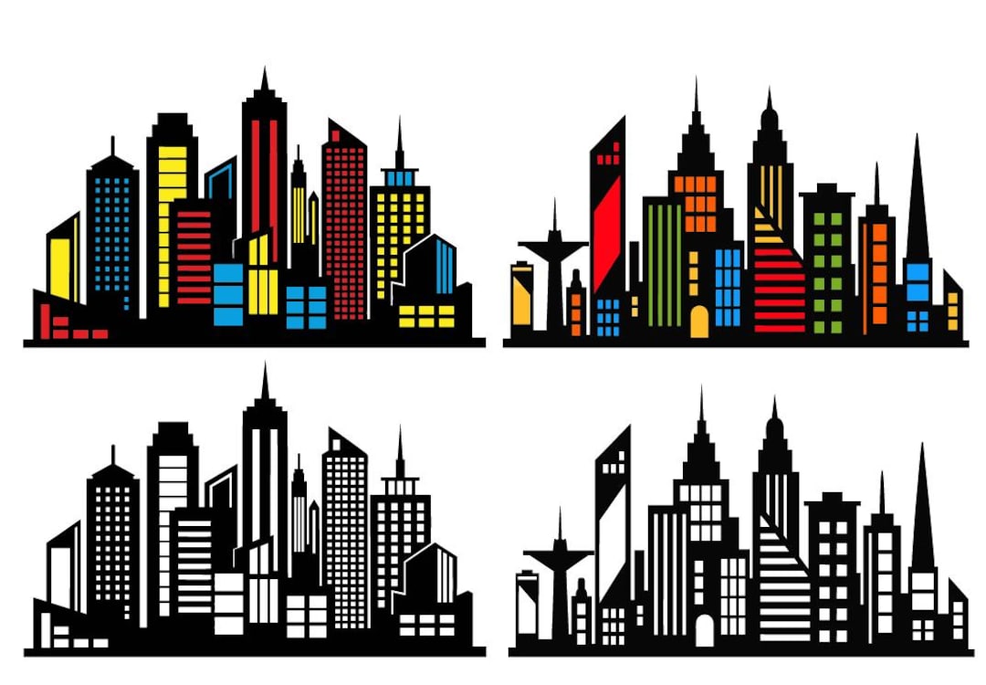City Skyline Superhero Cityscape Silhouette: Urban Superhero Landscape ...