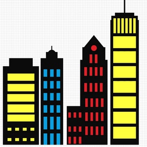 City Skyline Clipart: Superhero Buildings Silhouette (PNG SVG PDF) - Etsy