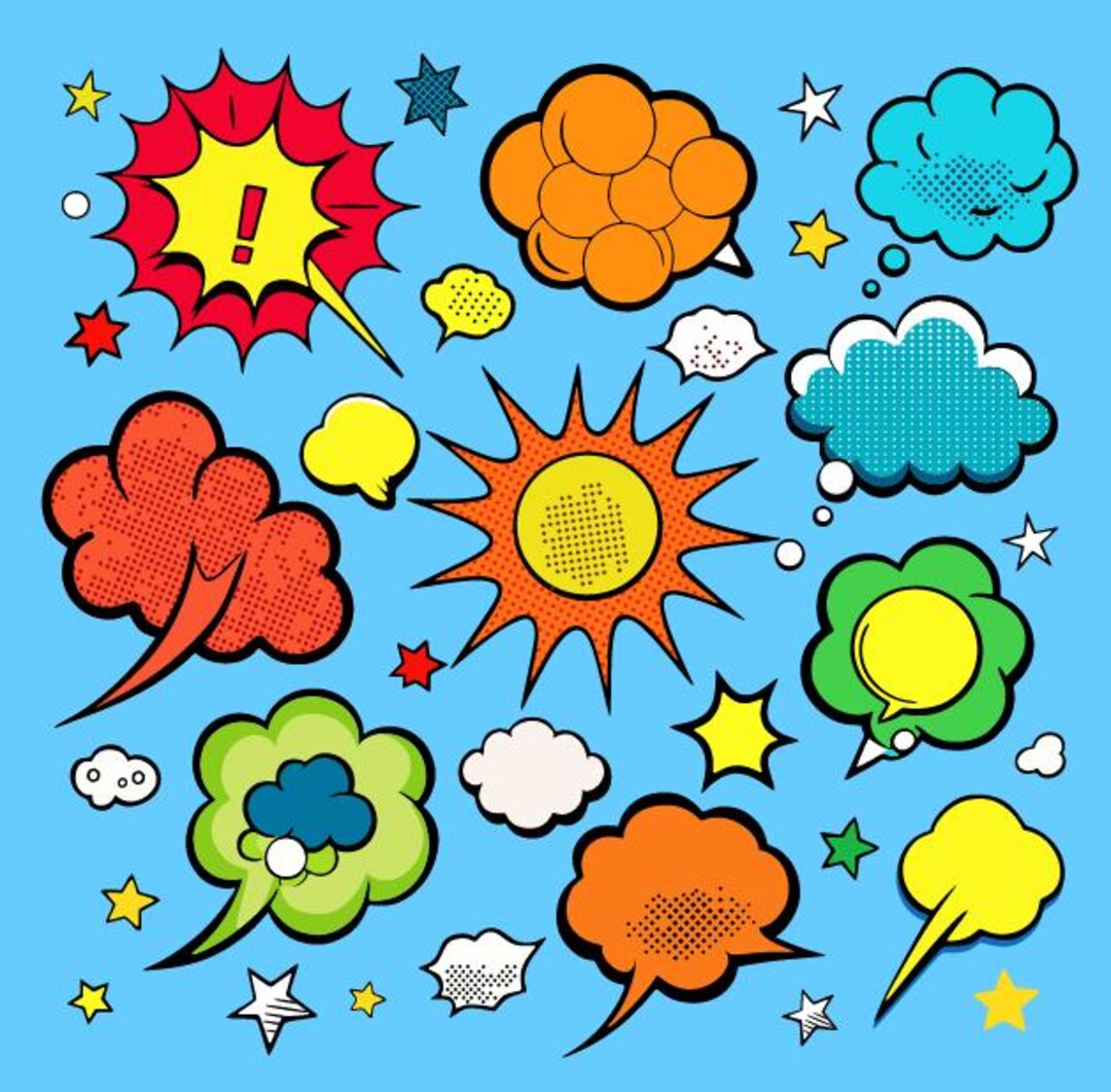 Superhero Comic Speech Bubbles Clipart: Pop Art Vector (SVG, PNG) - Etsy