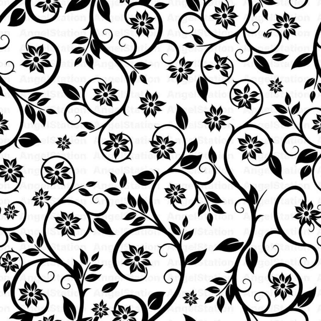 Floral Silhouette Seamless Pattern, Vector Clipart (digital Download ...