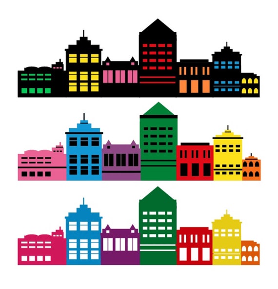 City Multicolor Buildings Silhouette of a City Buildings - Etsy
