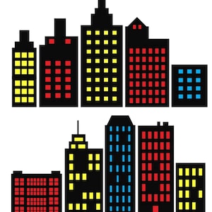 Superhero Cityscape Clipart: Skyline Buildings PNG, SVG (digital ...