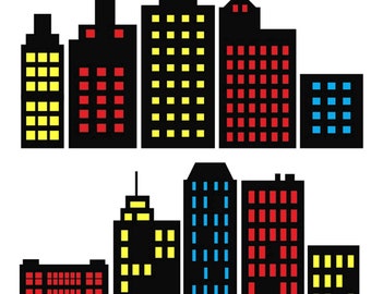 Superhero Cityscape Clipart: Skyline Buildings PNG, SVG (digital ...