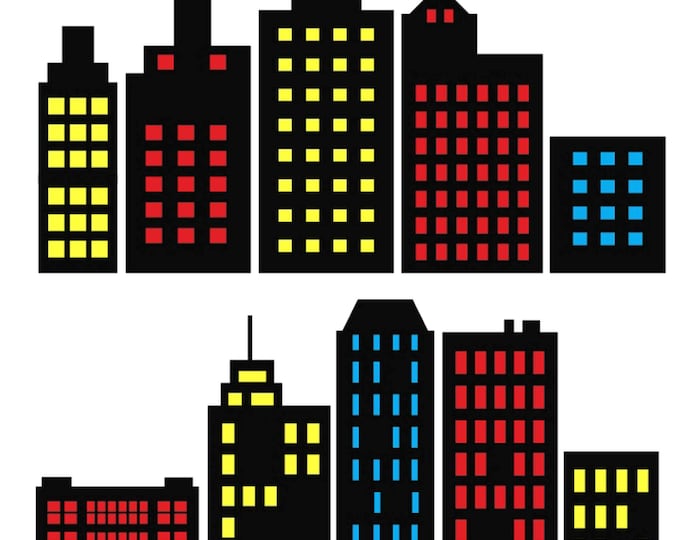 Superhero Cityscape Clipart: Skyline Buildings PNG, SVG (digital ...