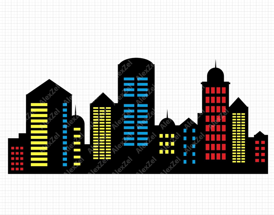City Skyline Clipart, Superhero Buildings, and Building Silhouette PNG ...
