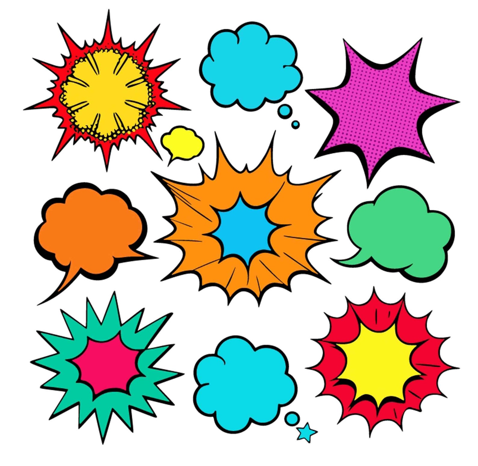 Superhero Comic Speech Bubbles Clipart: SVG, PNG, Vector (instant ...