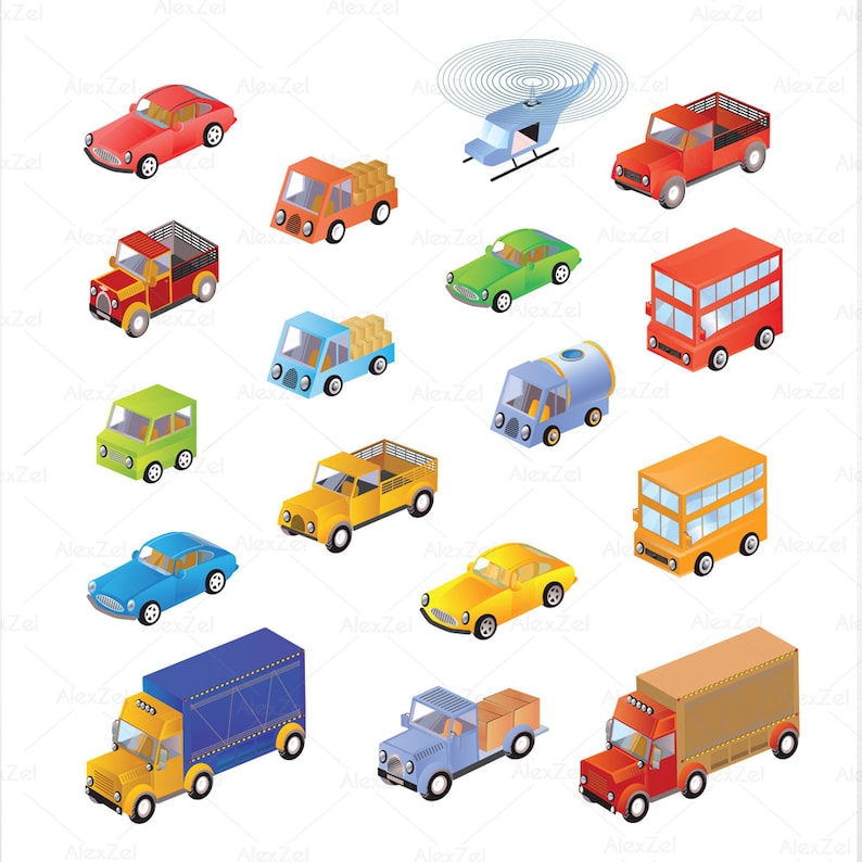 Transportation Clipart Set, Cars, Trucks, Helicopter (digital Download ...