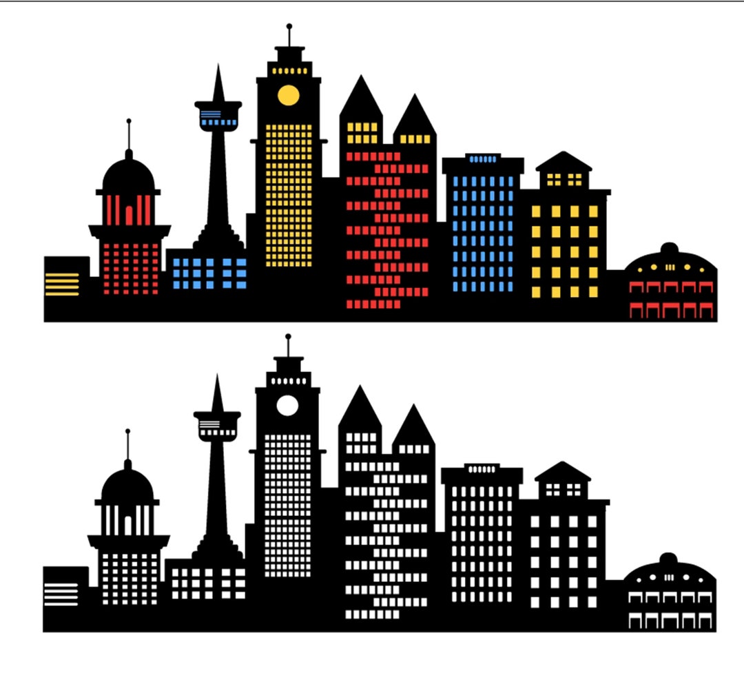 City Skyline Clipart: Superhero Buildings Silhouette (PNG SVG PDF) - Etsy