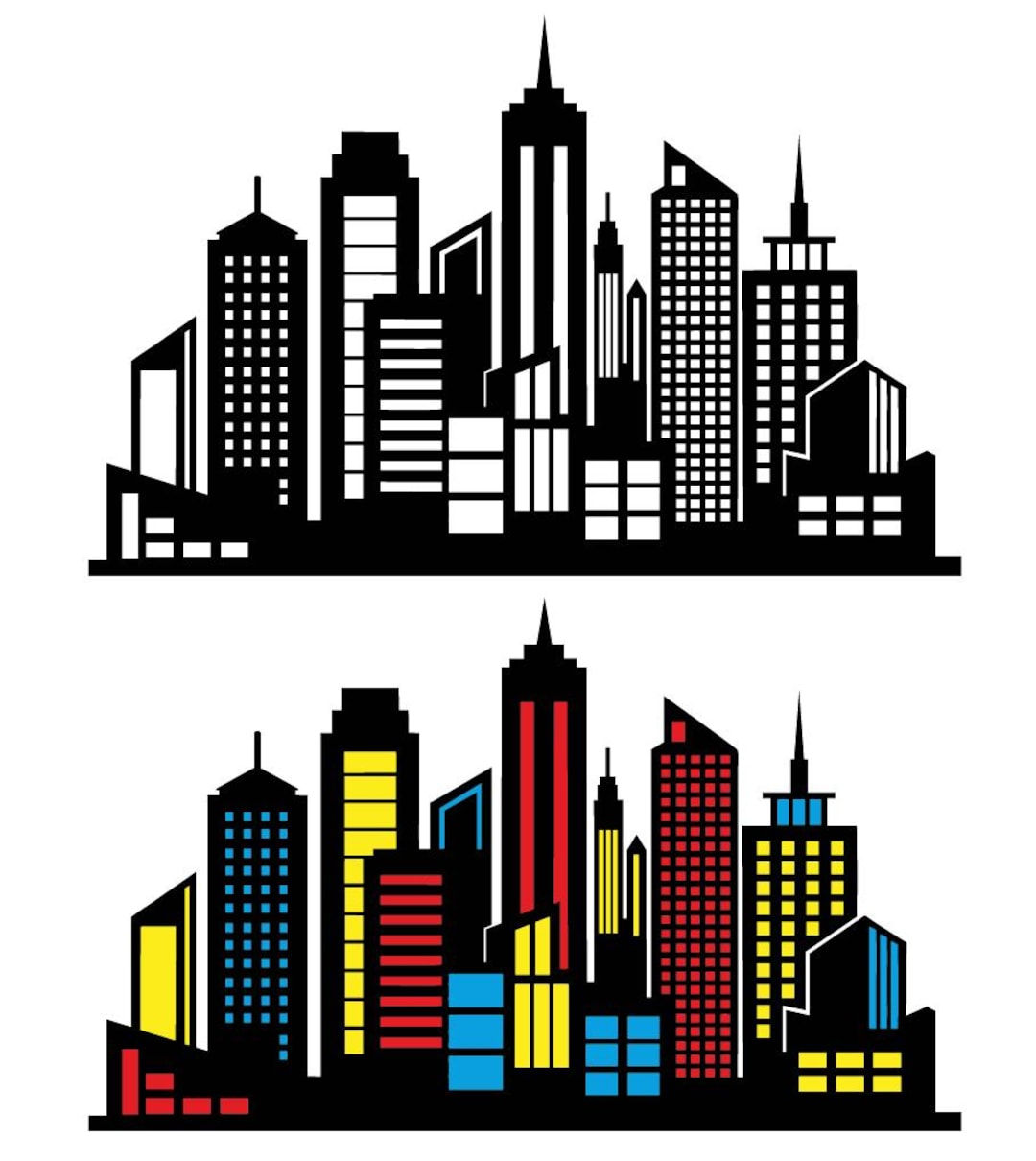 City Skyline Clipart, Superhero Buildings, and Building City Silhouette ...