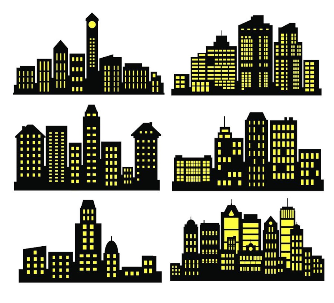 City Skyline Clipart: Superhero Buildings SVG, PNG, PDF - Etsy