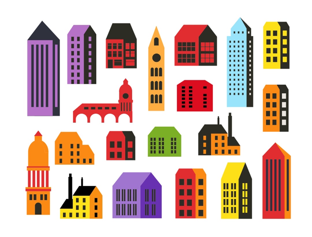 Skyline City Superhero Buildings Block Set Buildings SVG Silhouette ...