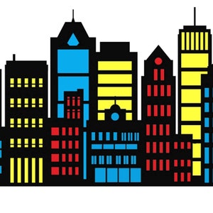 City Skyline Clipart: Superhero Buildings Silhouette (PNG SVG PDF) - Etsy