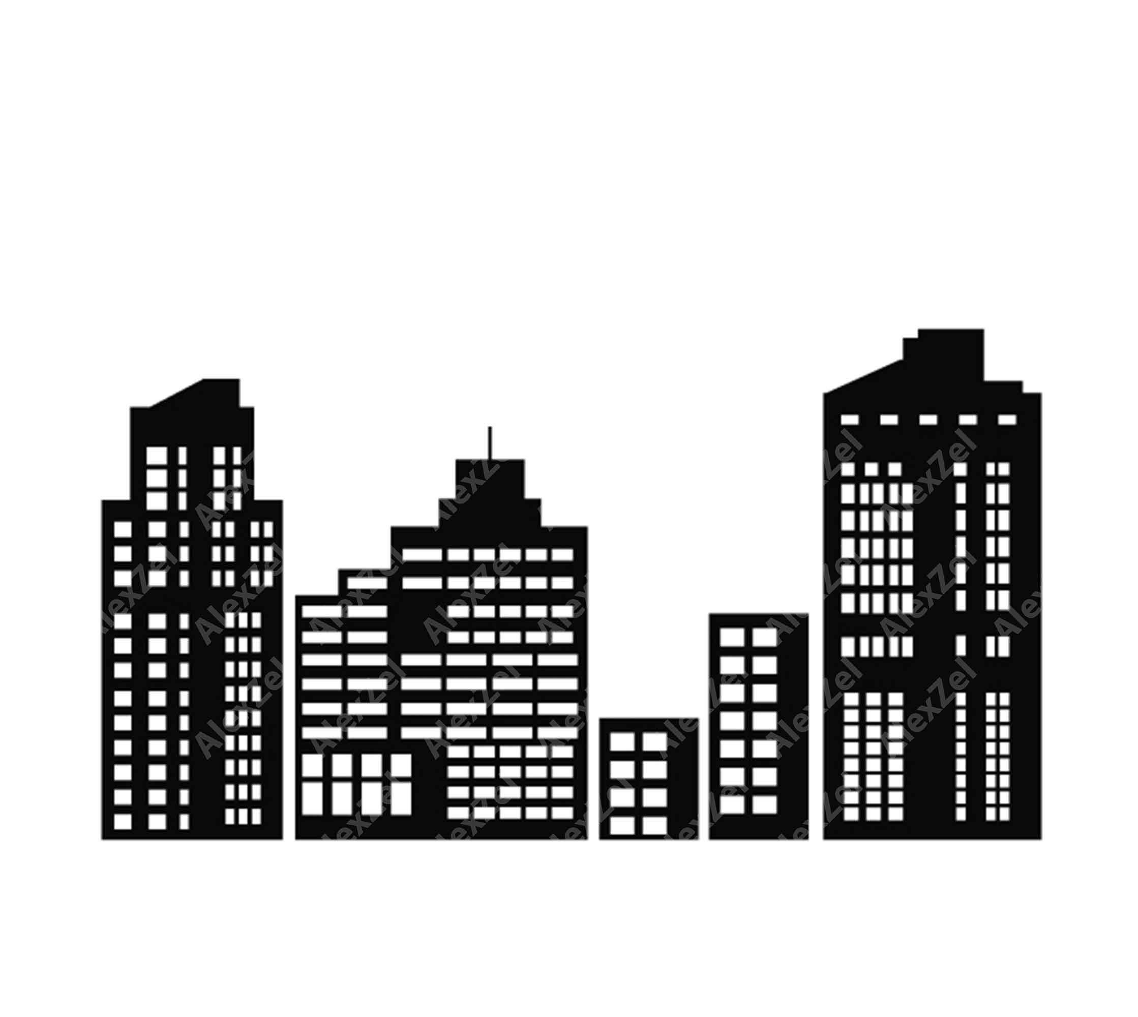 City Skyline Clipart: Superhero Buildings Silhouette (PNG, SVG) - Etsy