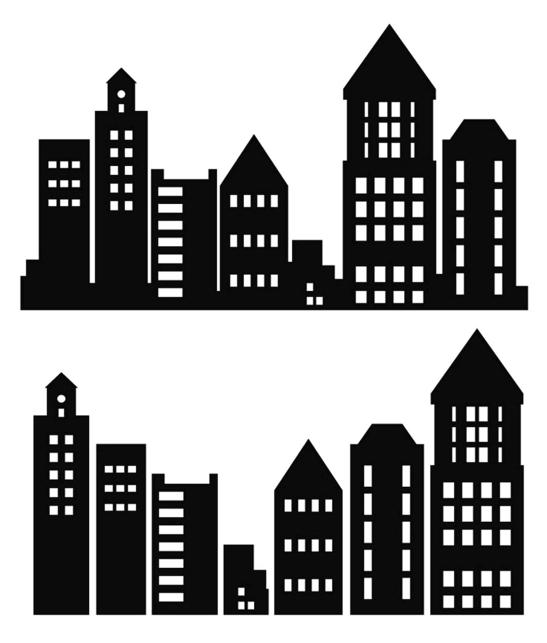 Superhero Buildings Block Clipart and Landscape Set Silhouette City ...
