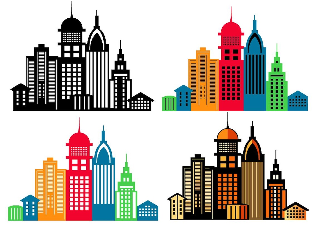 Superhero Buildings Block Clipart and Skyline City Buildings PNG City ...