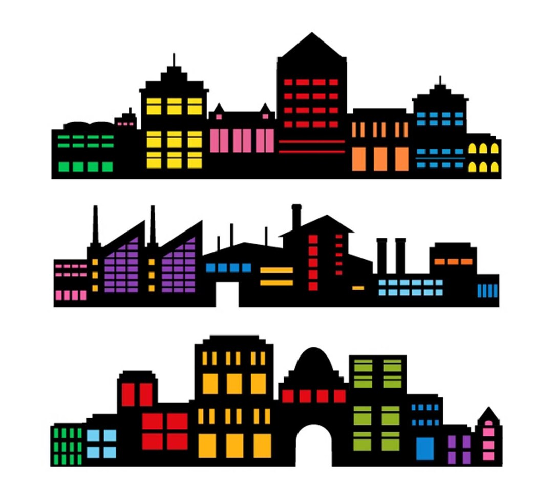 City Multicolor Buildings Silhouette of a City Buildings Clipart ...