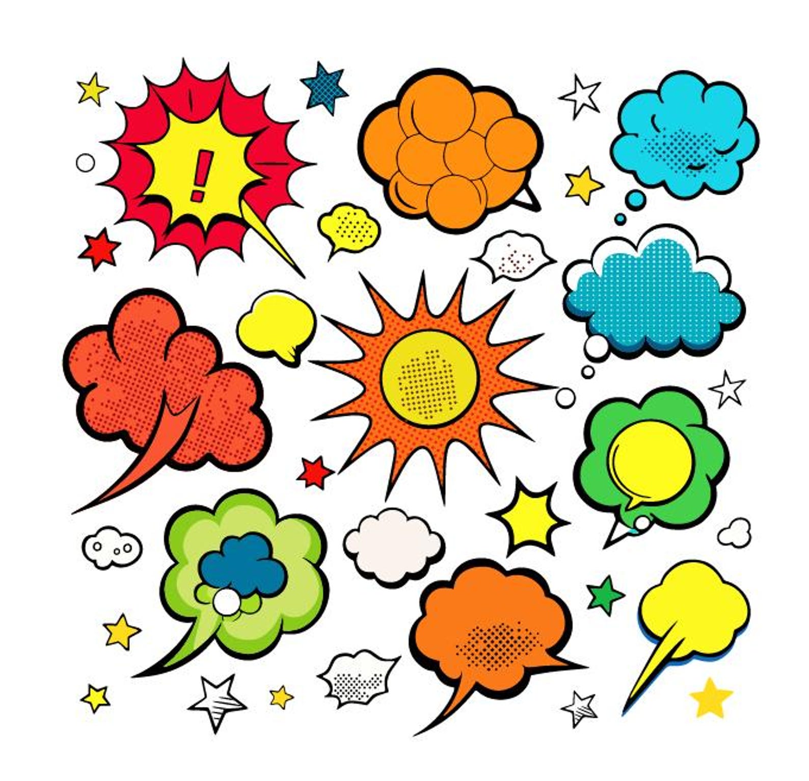 Superhero Comic Speech Bubbles Clipart: Pop Art Vector (SVG, PNG) - Etsy