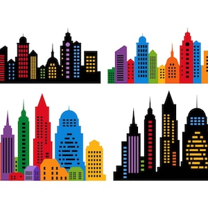 Superhero Buildings Block Set and Skyline 7*3.5 Feet City Buildings PNG ...