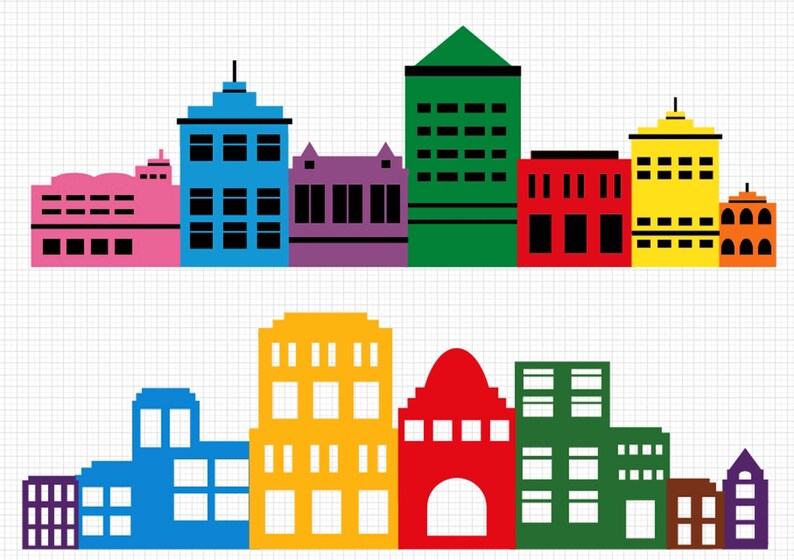 Superhero Buildings Block Clipart and Skyline City Buildings PNG City ...