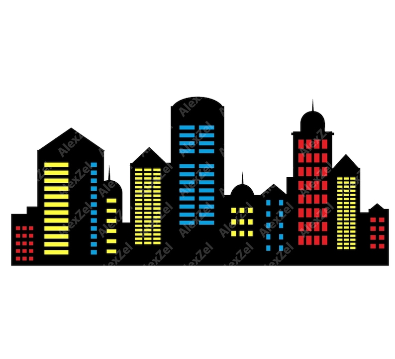 City Skyline Clipart, Superhero Buildings, and Building Silhouette PNG ...