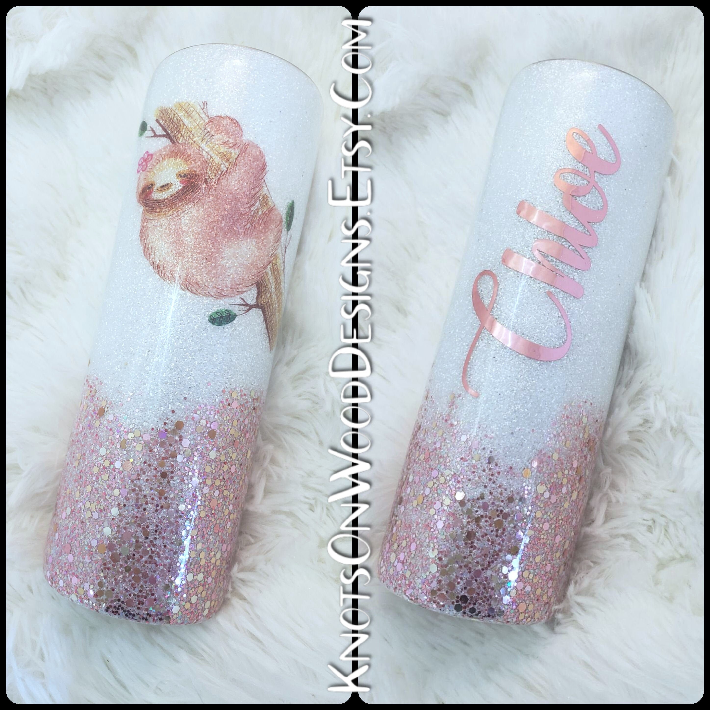 Sloth Glitter Custom Tumbler Tumblers & Water Glasses Home & Living ...