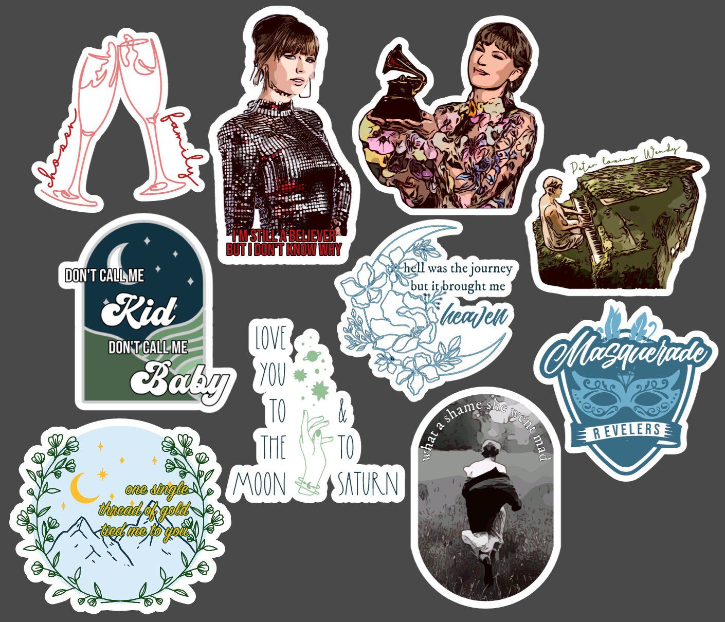 Taylor Sticker Pack Folklore Themed Waterproof Vinyl - Etsy UK
