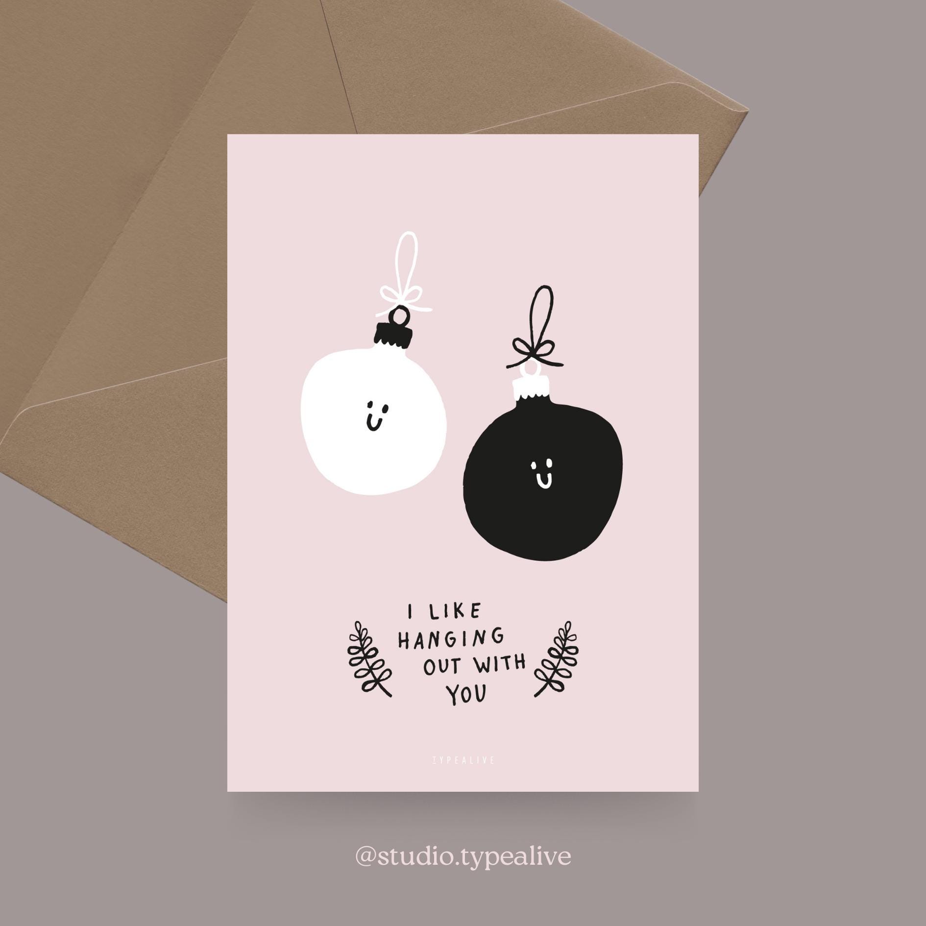 Christmas Card / HANGING OUT / Funny Christmas Postcard With Christmas ...
