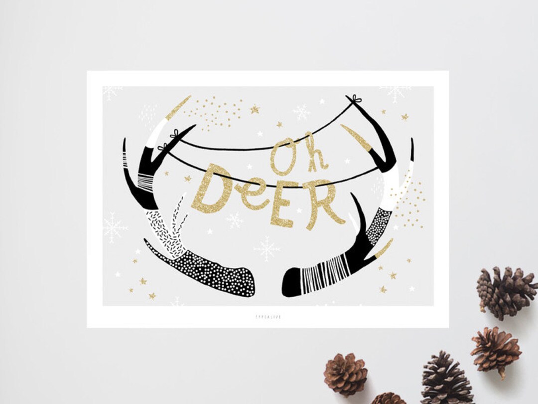 Oh Deer / Christmas Deer Head Typography Art Kunstdruck - Etsy