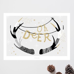 Oh Deer / Christmas Deer Head Typography Art Kunstdruck - Etsy
