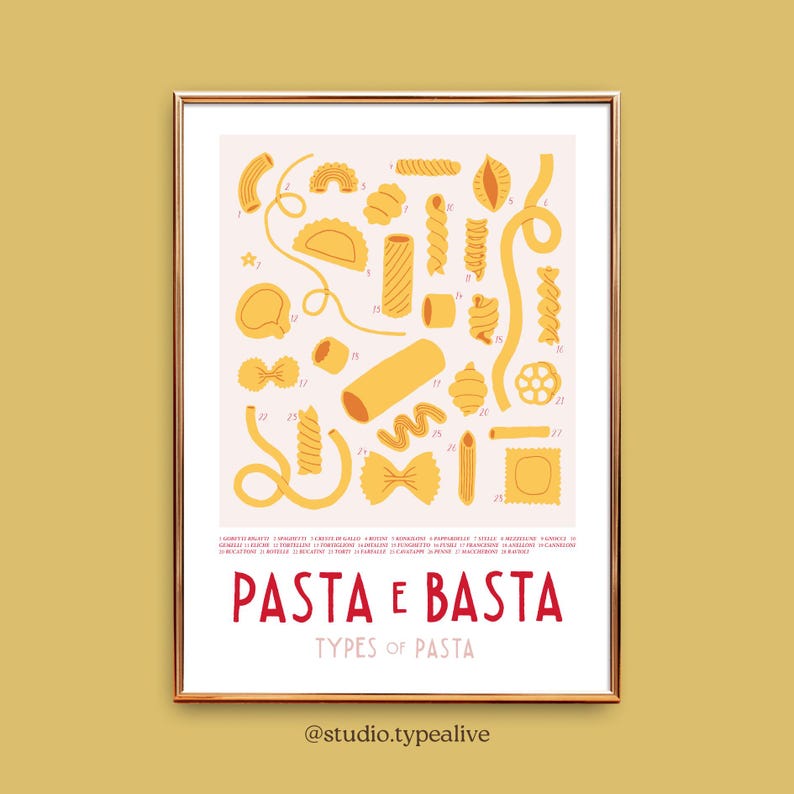 Poster Wall Art / PASTA E BASTA / Educational Poster With Pasta, for ...