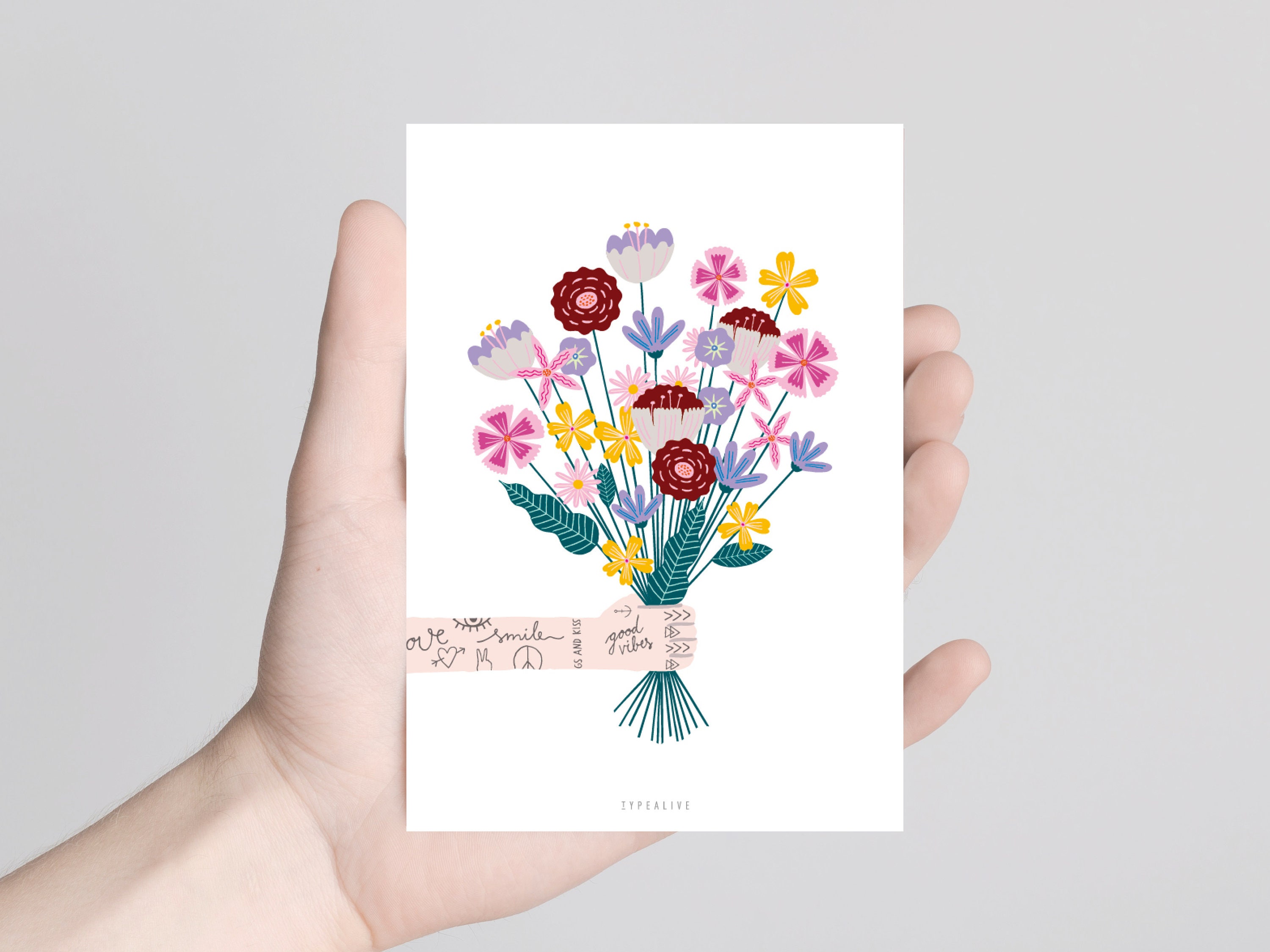 Postcard / Bunch Of Flowers / Cute card for Lovers with | Etsy