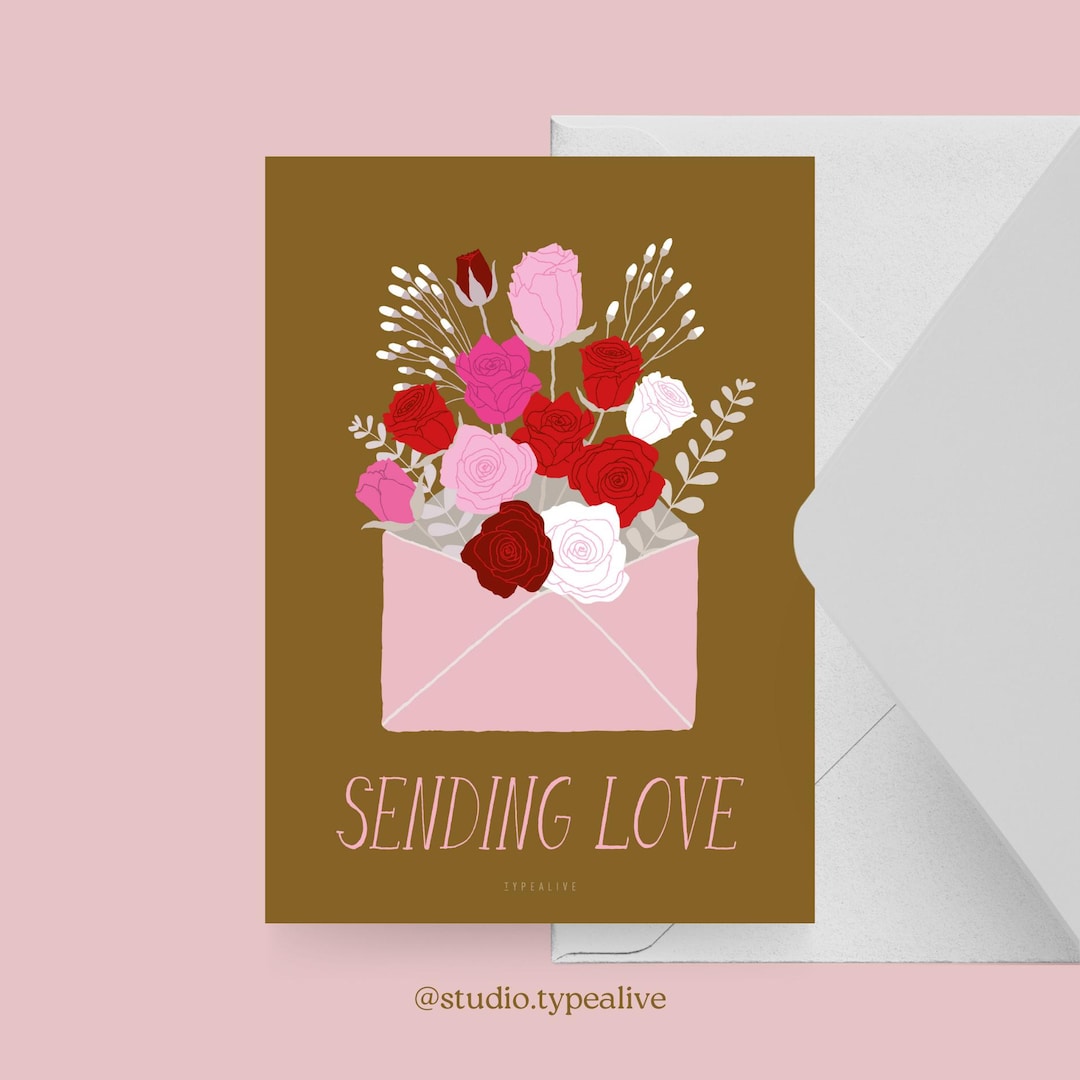 Love Card / SENDING LOVE / Beautiful Valentine's Day Card With Flowers ...