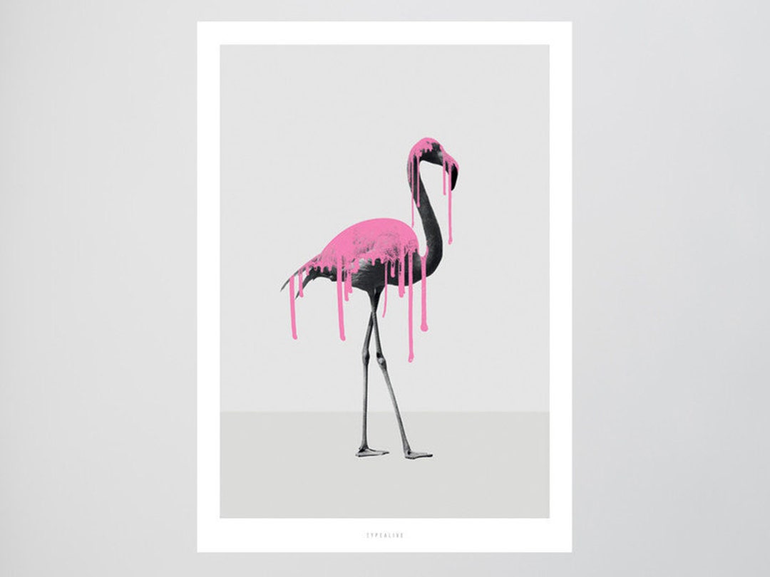 Poster Mural / Pink Flamingo / Color, Painted, Long Legs, Living Room ...