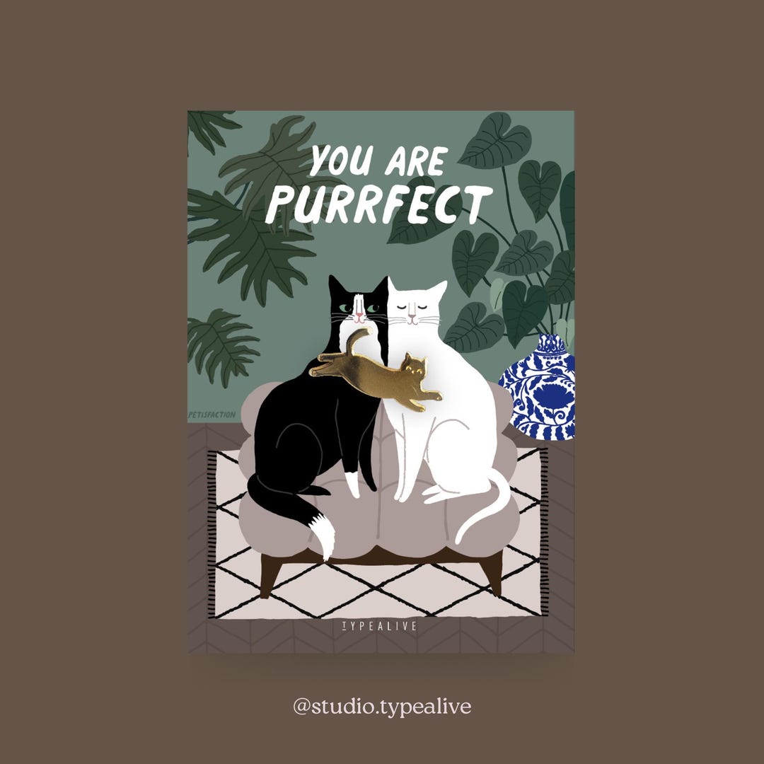 Badge / YOU ARE PURRFECT / Cat Pin Made of Brass Including Card and ...